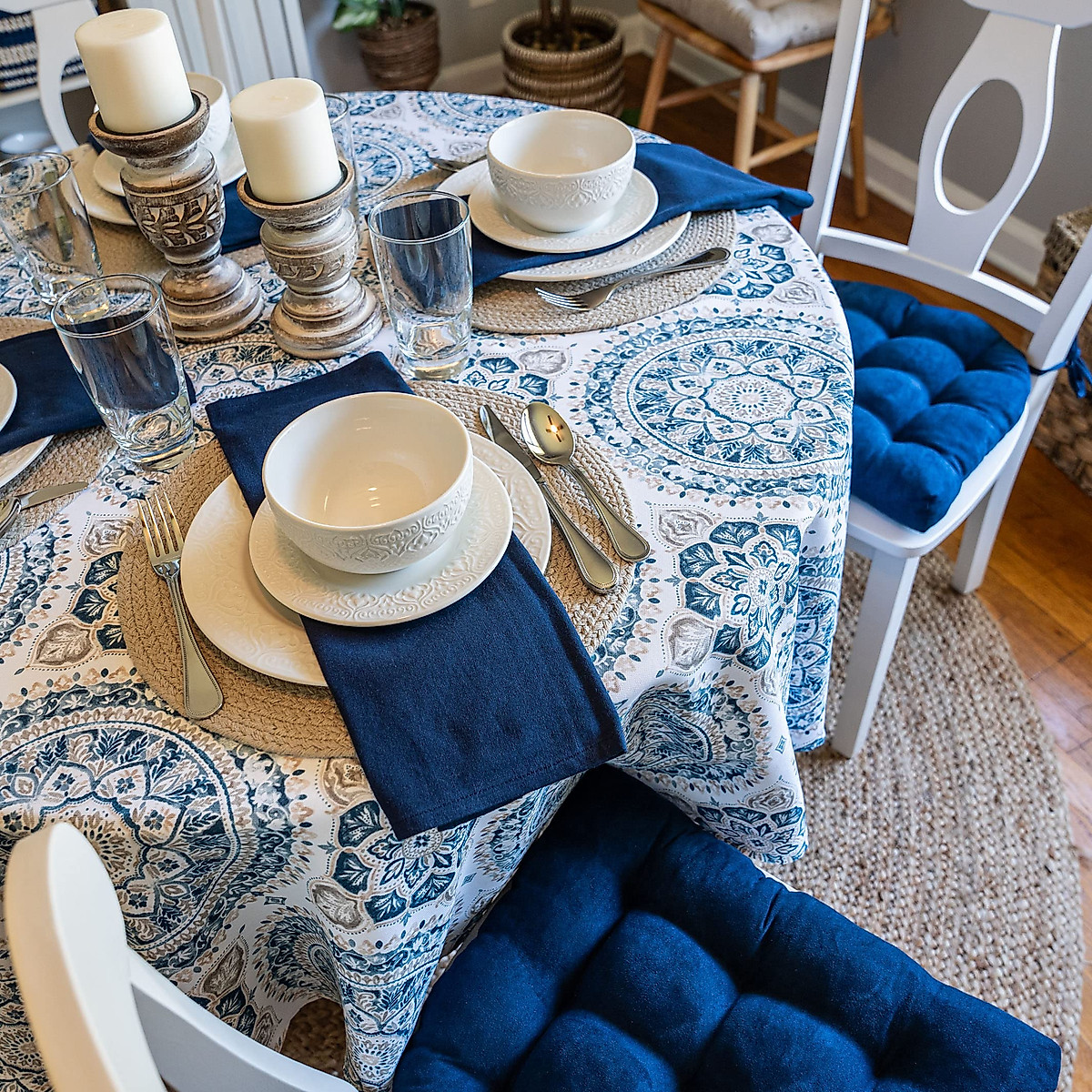 Barnett Home Decor Microsuede Royal Blue Dining Chair Pad with Ties - Standard Size 17 Chair Cushion - Latex Foam Fill Cushion, Reversible, Machine Washable - Microfiber Ultrasuede