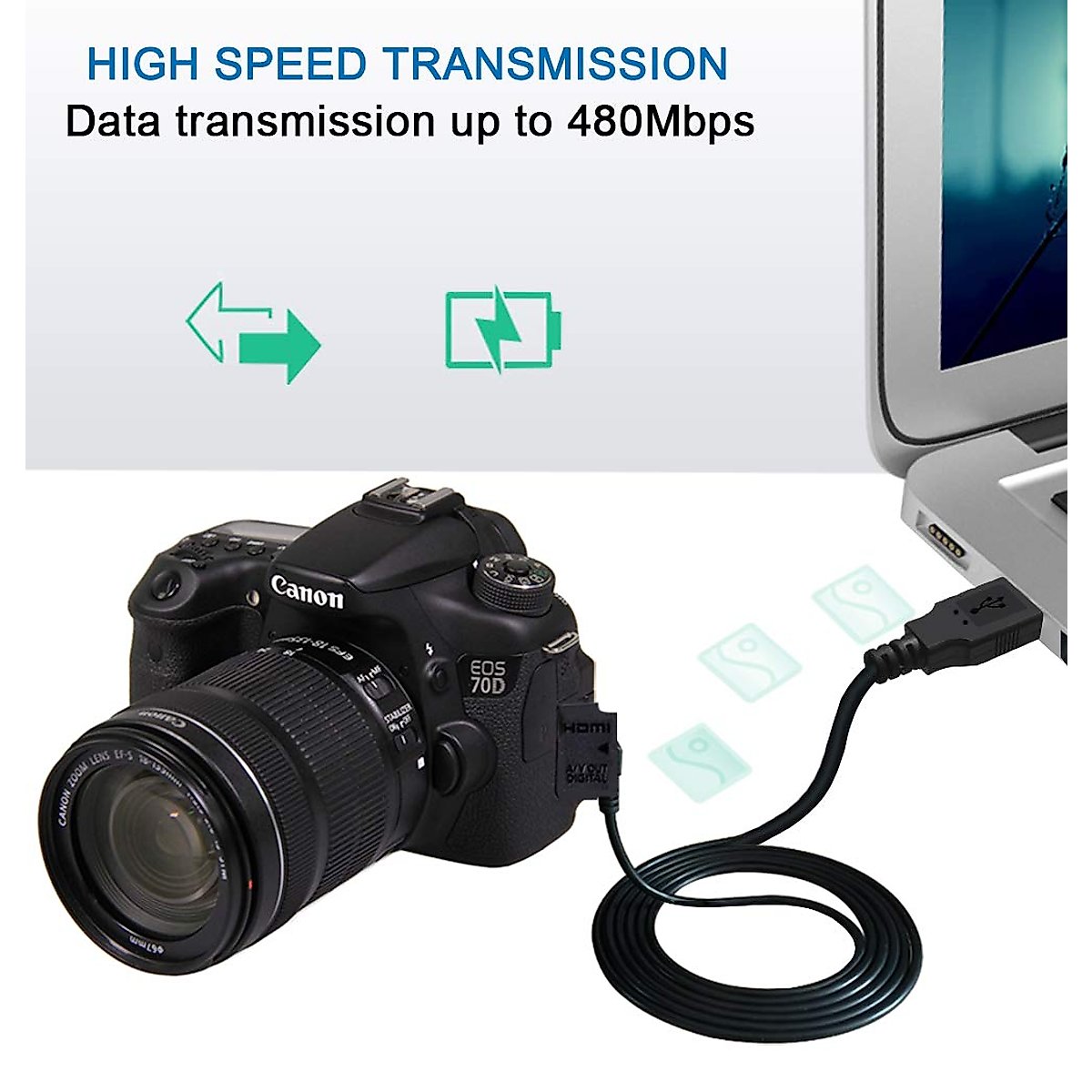 USB Cable for Canon Camera Charger,Mini USB Cable Data Transfer Cord for Canon PowerShot Rebel EOS DSLR ELPH Camcorders. Interface Replacement Charging Cord for Canon Digital Camera PC to Computer 6FT