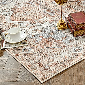 JINCHAN Area Rug 3x5 Persian Rug Vintage Rug Indoor Floor Print Distressed Carpet Brick Red Multi Thin Rug Chenille Mat Foldable Accent Rug Lightweight Kitchen Bathroom Living Room Bedroom Dining Room