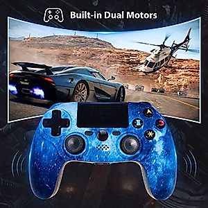 ISHAKO for PS4 Controller Wireless, Controller Gamepad Compatible with Playstation 4/Slim/Pro/PC/Android/Mac with USB Cable,Dual Vibration,6-Axis Motion Control,3.5mm Audio Jack,Multi Touch Pad,Share Button(Blue)