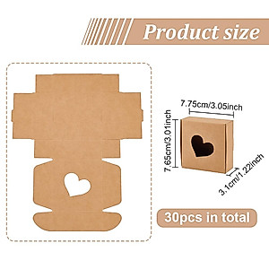 BENECREAT 30 Packs Kraft Paper Boxes with Heart Shape Hole (No Film) 3x3x1.2 Cardboard Gift Boxes for Wedding Party Favor Treats and Jewelry Packaging