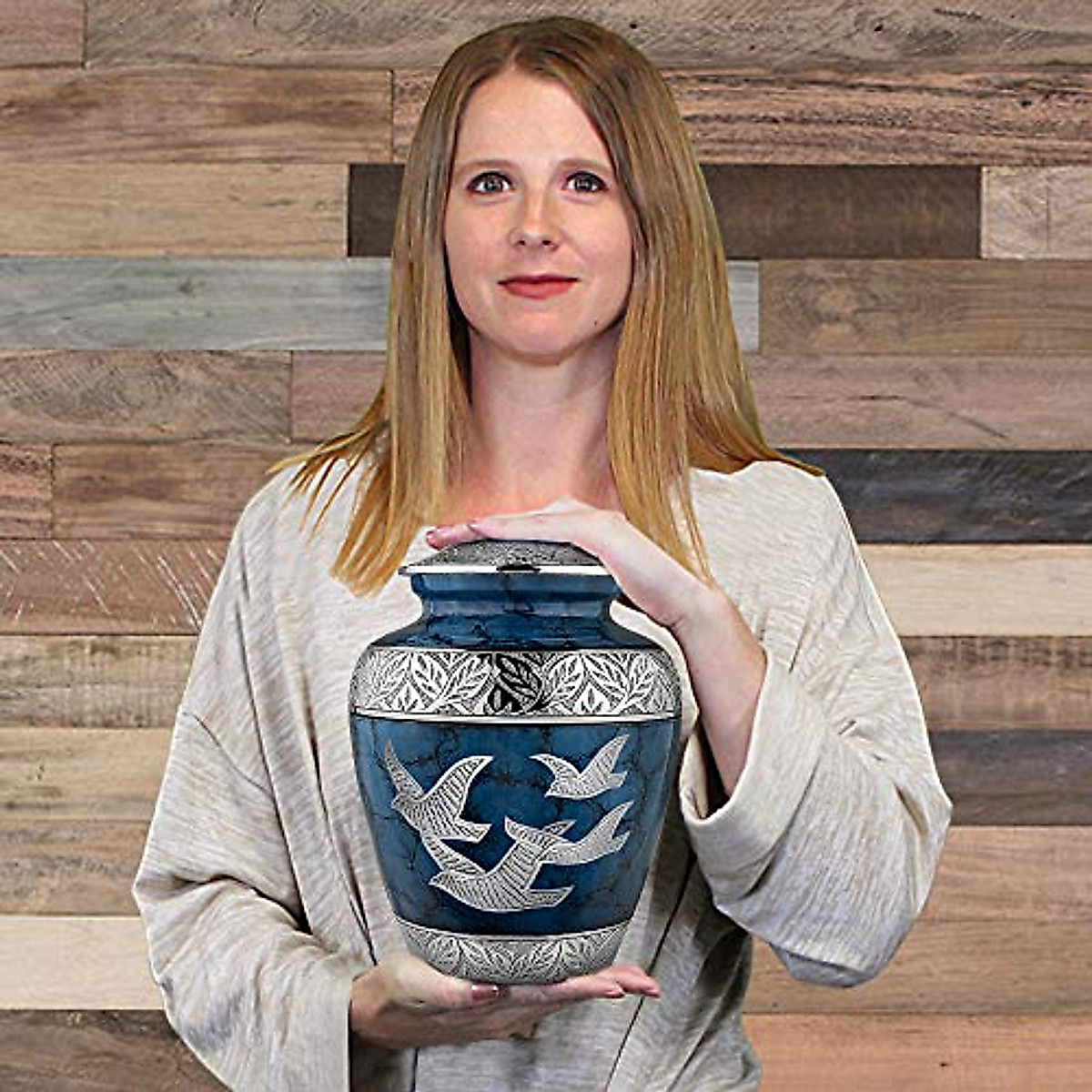 Trupoint Memorials Cremation Urns for Human Ashes - Decorative Urns, Urns for Human Ashes Female & Male, Urns for Ashes Adult Female, Funeral Urns - Dark Blue, Large