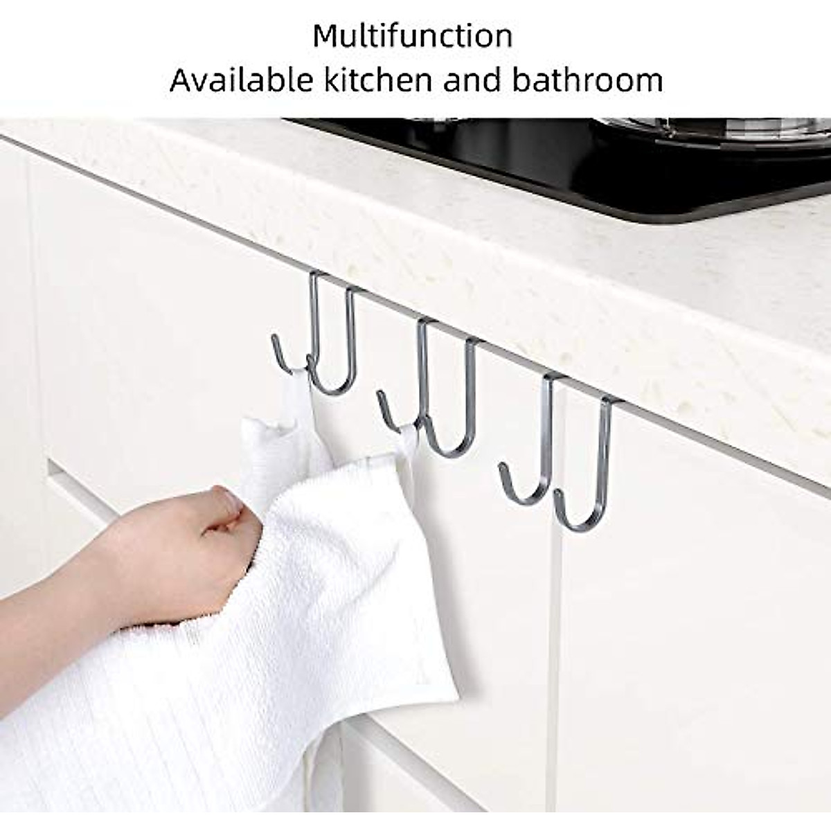 4 Pack Over Cabinet Drawer Double Hooks, Stainless Steel Multiple Use Narrow Door Hook for Kitchen, Bathroom, Wardrobe Door, only Sold by YamaziHD