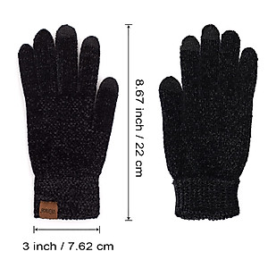 ViGrace Winter Touchscreen Gloves for Women Chenille Warm Cable Knit with 3 Touch Screen Fingers Texting Driving Elastic Cuff Thermal Glove Black,Large