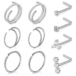 QWALIT Nose Rings Nose Rings Hoops Double Hoop Nose Rings for Women Nose Piercings Jewelry Double Nose Ring for Single Piercing Nose Studs Nose Rings Studs Silver