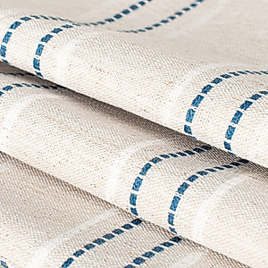 AELS 18x18 Decorative Farmhouse Linen Throw Pillow Covers, Boho Textured Pillow Case, Set of 2,Beige with White & Navy Blue Stitch Yarn Dyed Stripe Cushion Cover for Sofa Couch Living Room(Cover ONLY)