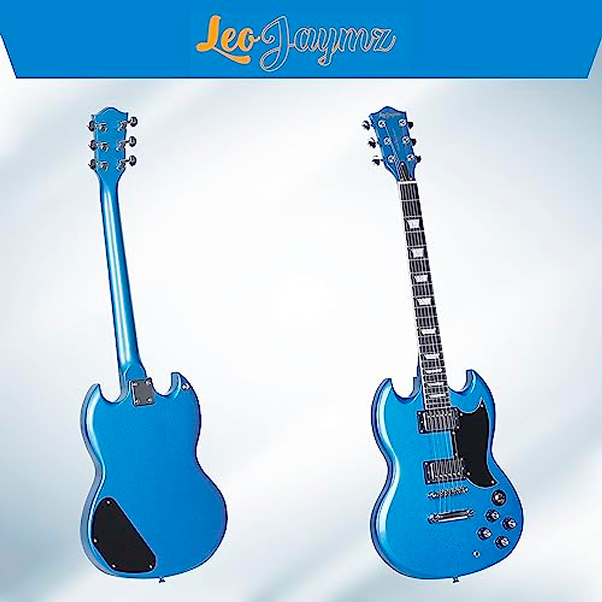 Leo Jaymz 39 Inch Double Cut Solid Body Electric Guitar - Poplar Wood Body，Maple Neck and Composite Ebony Fretboard (DC Navy Blue)