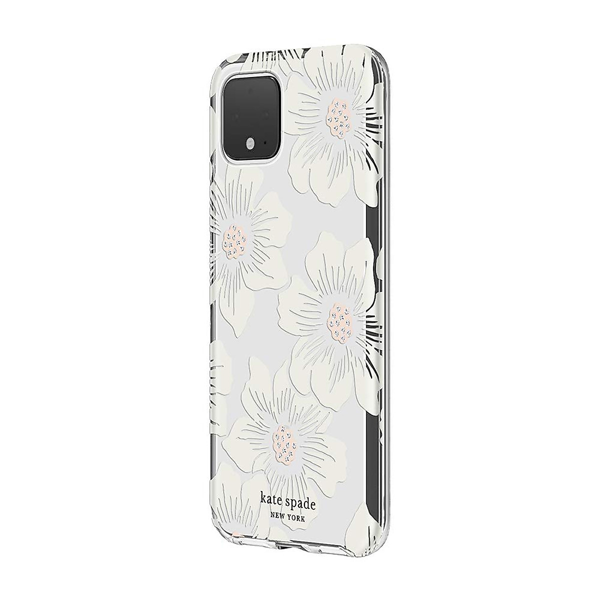 kate spade new york Protective Hardshell (1-PC Comold) Case for Google Pixel 4 - Hollyhock Floral Clear/Cream with Stones