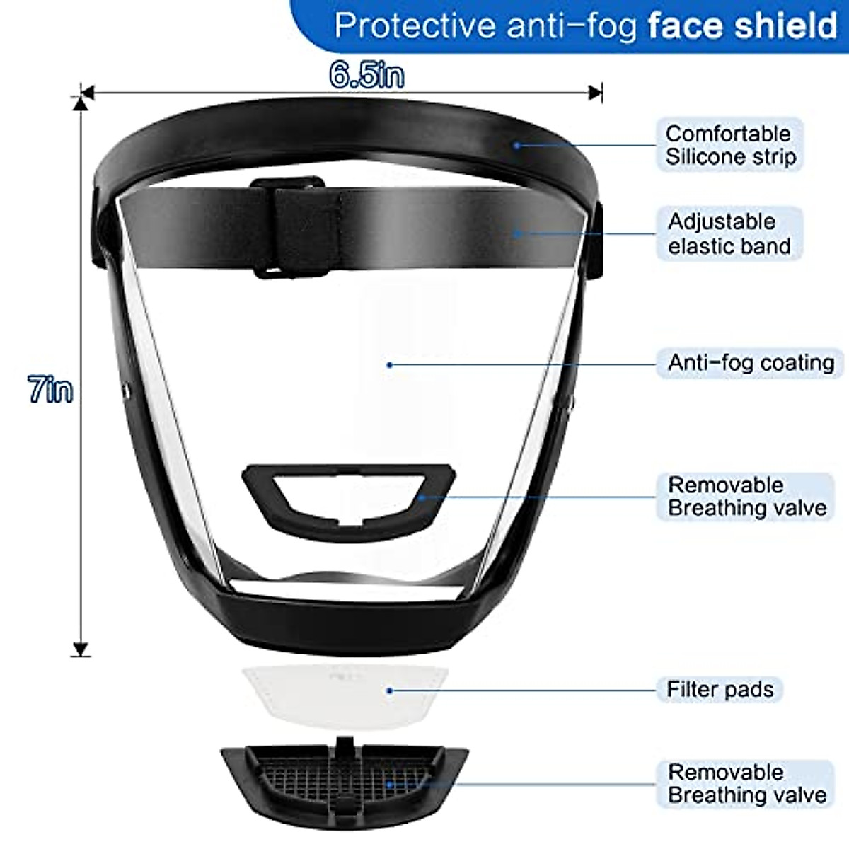 Zoldag Super Protective Face Shield Anti-Fog Full Face Safety Shield Unisex All-Inclusive Face Protection with Detachable Flter (Black)