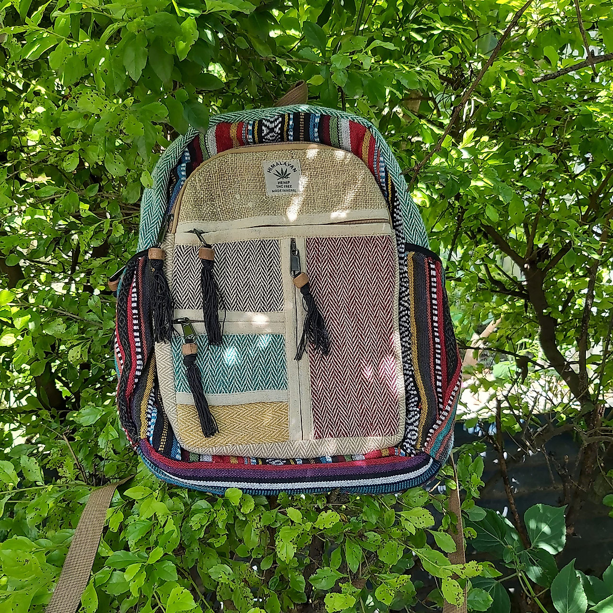 Fwosi Laptop Backpacks - Pure Hemp Hippie Bookbag for School, Day Hiking & Travel - Lightweight, Multi-Pocket, 6 Compartments for Books, Purse, Wallet, Everyday Accessories - Crafts from Nepal