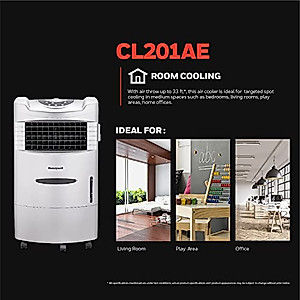 Honeywell CL201AE 470 CFM Indoor Evaporative Air Cooler (Swamp Cooler) with Remote Control in Silver