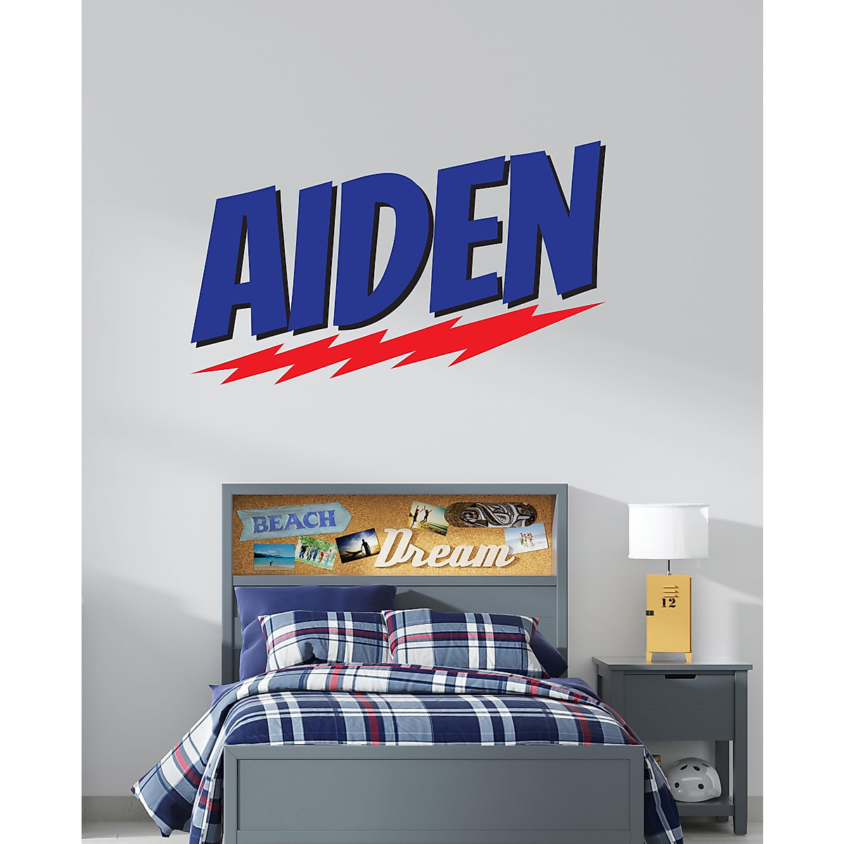 Custom Name Superhero Wall Decal - Superhero Name with Lightning Bolt Sticker - Personalized Superhero Name Wall Sticker - Superheroes Nursery Wall Decor - Wall Decal For Nursery bedroom Decoration (Mini Wide 15"x9")