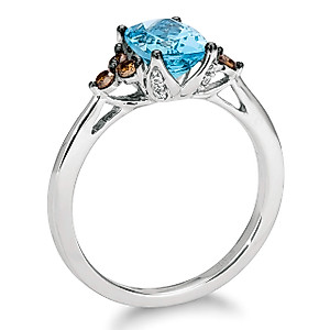 LE VIAN 1/4 Carat Diamond and 1 1/2 Carat Blue Topaz Flared Ring for Women in 14k White Gold (Fancy Brown/G-H, VS2-SI1, cttw) Promise Anniversary Ring Size 6.25