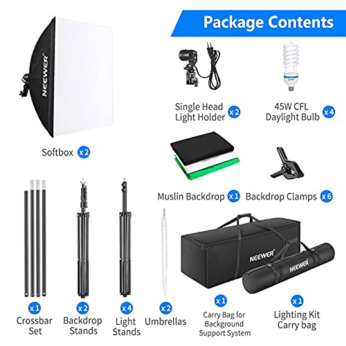 NEEWER Photography Lighting kit with Backdrops, 8.5ftx10ft Backdrop Stand, 800W Equivalent 5500K Umbrella Softbox Continuous Lighting, Photo Studio Equipment for Portrait Product Photo Shoot