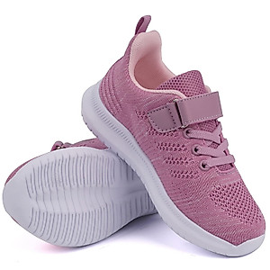 Toandon Little Kids Girls Sneakers Shoes Breathable Lightweight Athletic Sport Tennis Running Walking Fashion Knit Straps Non Slip Hook and Loop Closure Sneakers Pink Purple Size 2