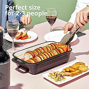 LIFVER 2.45 Quart Baking Dish with Handles, Black Ceramic Lasagna Baking Dishes for Oven, Deep Casserole Dish, Rectangular Baking Pan for Cooking, Cake, Banquet and Dinner, Baking Gifts, 11.2" X 7.2"