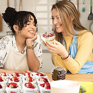 Qyyiguf 50 Pcs 8OZ Plastic Dessert Cups with Lids and Spoons,Square Parfait Cups,Disposable Ice Cream Containers for Cupcake,Pudding,Snacks,Yogurt,ParfaitFruits,Mousse