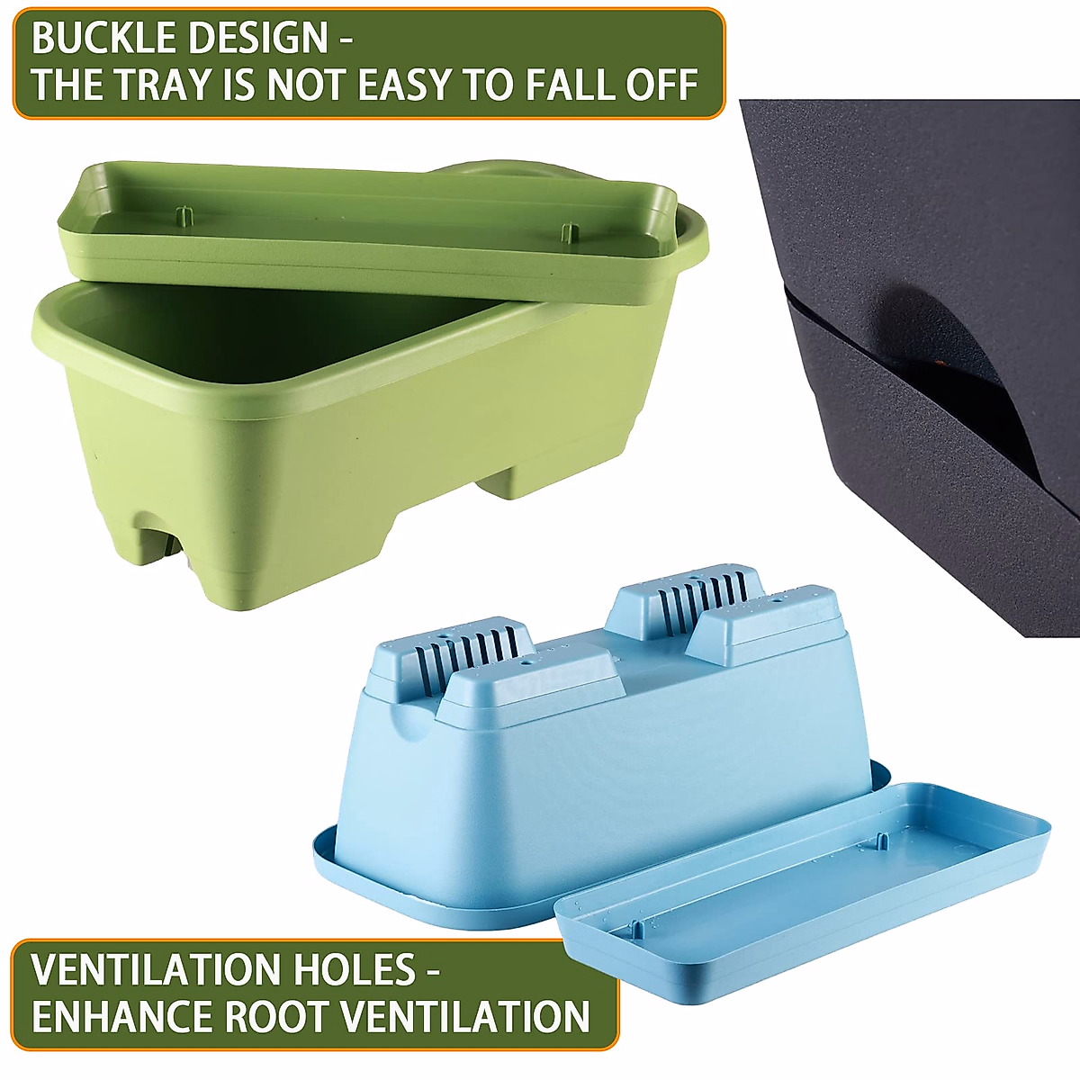 8-pack 15.6*7.5*5.9" Planter Boxes Outdoor Large,Window Box Planters Rectangle for Indoor Plants,Long Planter Box with Drainage Tray,Windowsill Herb Garden for Vegetables Succulents(Off-white)