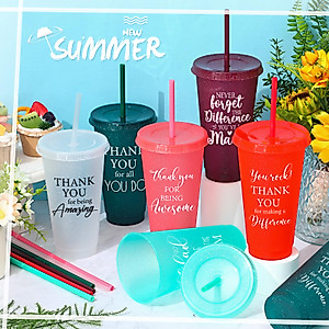 Gerrii 24 Pcs Appreciation Tumbler Bulk for Employee Coworker Thank You 24oz Glitter Plastic Cups with Lids and Straws Reusable Iced Coffee Travel Mug Inspirational Gifts for Birthday (Multi Colors)