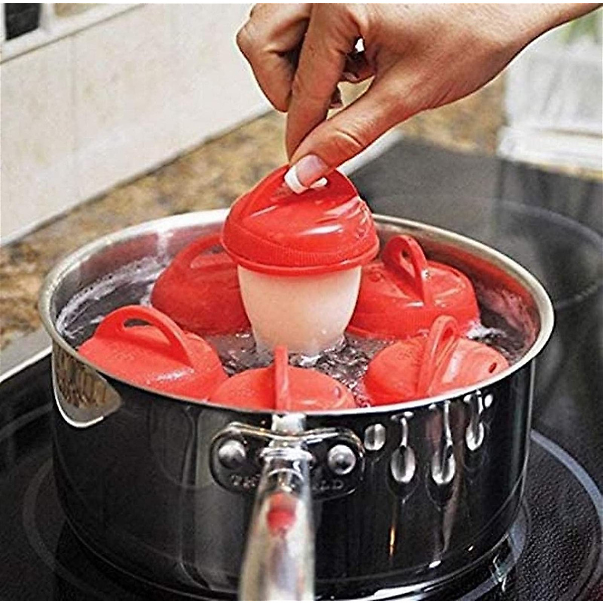 6-Pack Egg Cooking Rings Silicone Egg Cooker, Hard and Soft Make, No Shell Egg Boiler, Egg Cups, Egg Poachers, Egg Cooker for Kitchen Gadgets Accessories, Gift for Dad