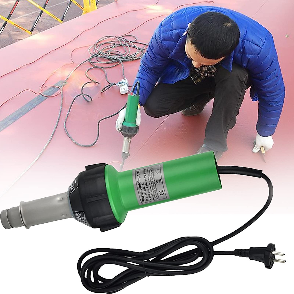 WZFANJIJ Roofing Welder, PVC Welding Gun, 1600W Hot Air Plastic Welder, Stepless Temperature Regulation 40-600 ℃ Plastic Welder Kit
