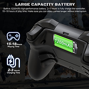 Megadream Wireless Controller for iPhone/Android/Switch/PC Gamepad Joystick, Custom Turbo Key, Detachable 4 Programming Back Button, RGB LED Light, PU Leather, with Phone Clip