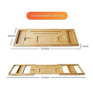 GANFANREN Extendable Bath Tray Bathtub Tray Spa Bath Tub Caddy Organizer Book Wine Tablet Holder Reading Rack Bathroom Accessories