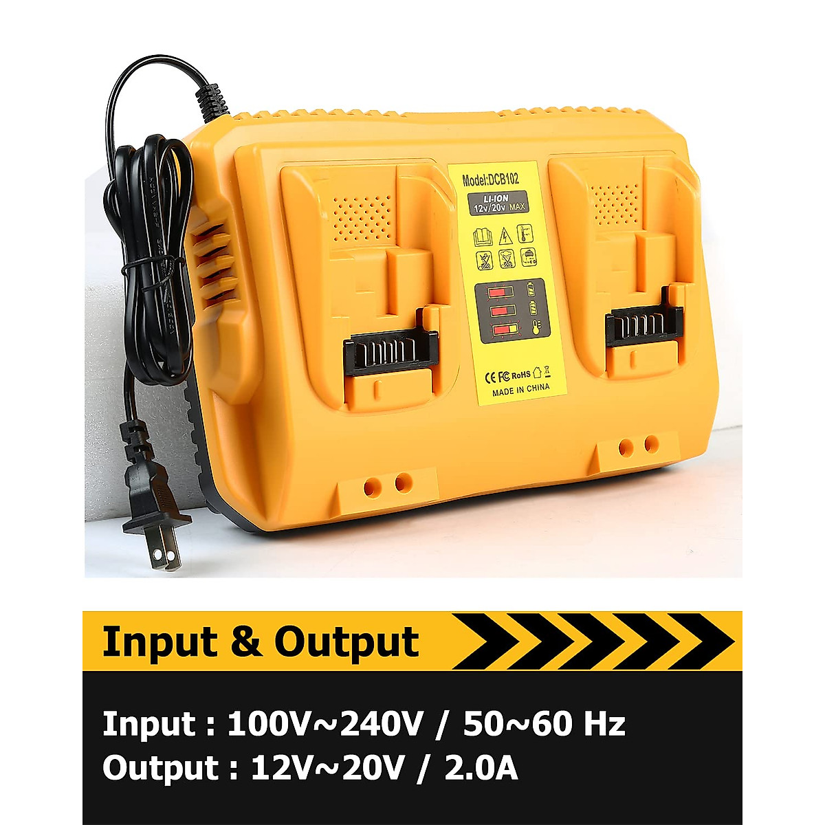 DCB102 Replacement for Dewalt Battery Charger Station Comaptible with Dewalt 12V/20V Battery Charger Work with Dewalt 20V Battery and Tools（Yellow）