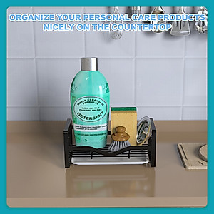 VANTEN Kitchen Sink Caddy Sponge Holder Black Large Sponge Holder for Kitchen Countertop Organizer, Soap Dish Scrubber Holder Tray Storage Kitchen Accessories - Not Include Sponge, Dispenser, Brush