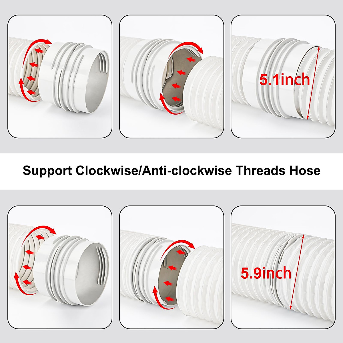 ODDMUCK Portable AC Hose Coupler with 5.1"/5.9" Diameter Exhasut Vent Connector for Clockwise&Counter Clockwise Threads Air Conditioner Hose Coupler Coupling Extension (5.1"/5.9“)