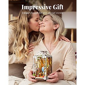 Rolife DIY Book Nook Kit Wooden 3D Puzzle Bookends 9.5" Garden House Miniature Kit with LED Bookshelf Decor Arts and Crafts for Adults Family Project Hobby Creative Gifts for Girls Boys Christmas