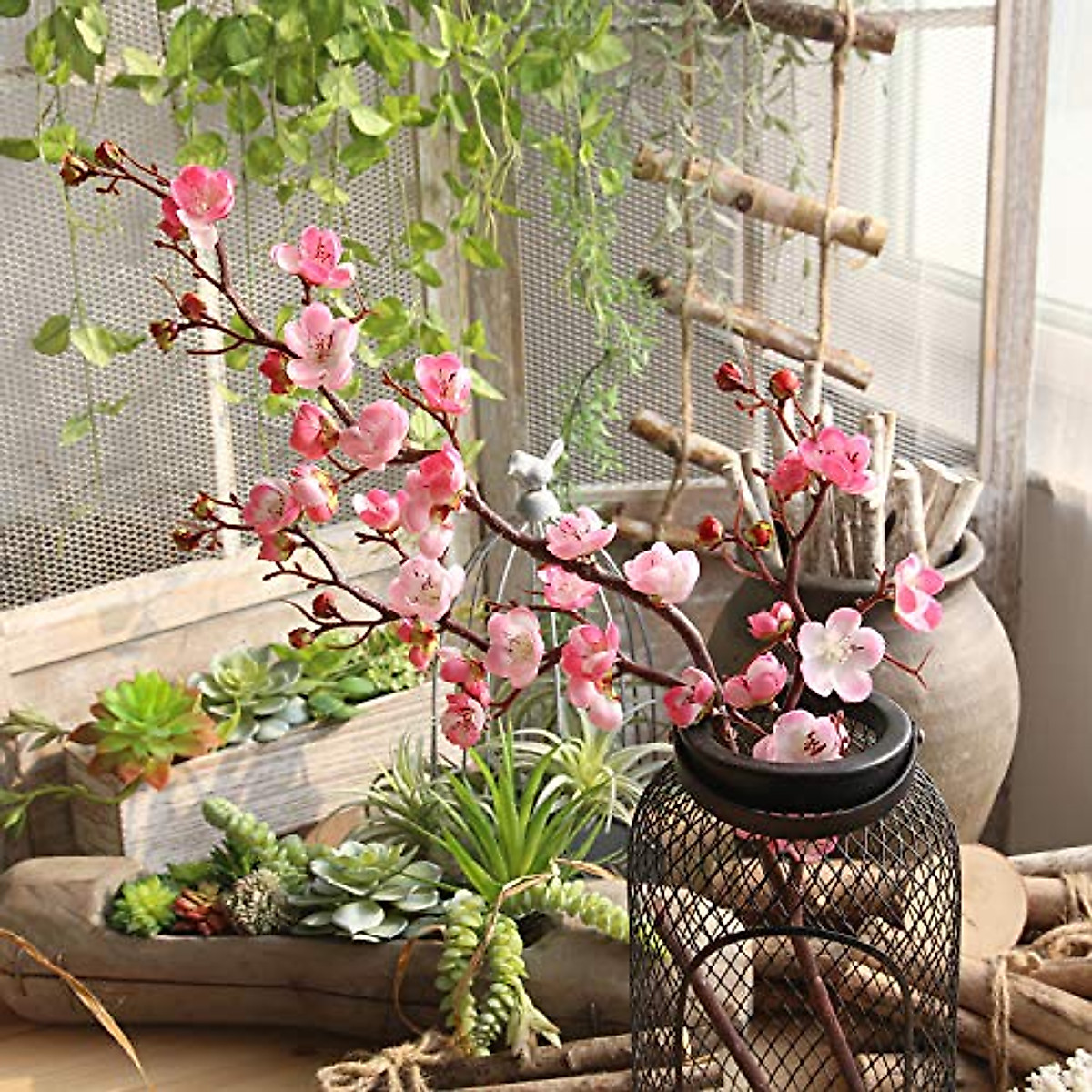 cn-Knight 3pcs Artificial Cherry Blossom Branches,37 Inch Long Stem Silk Plum Blossom with Buds,Realistic Japanese Apricot for Home Décor Centerpiece Wedding Bouquet,Pink