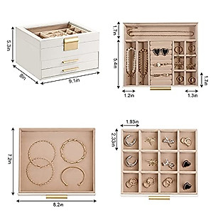 Somduy Jewelry Box Organizer for Women,3 Layers Jewelry Storage Display Box with Glass Lid,Gift for Christmas,3 Drawers,Large Capacity for Necklace Earrings Bracelets Rings,White