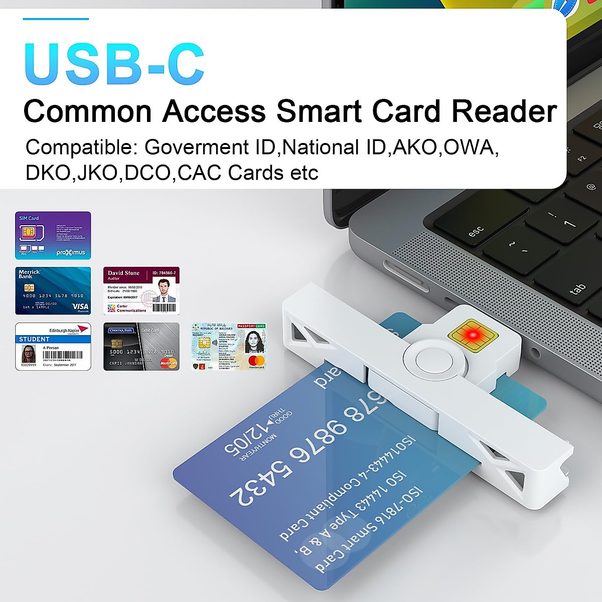 USB C CAC Reader Military, Smart Card Reader DOD Military USB Common Access CAC, Mini Fold ID, Debit, Credit Card Reader Compatible with Windows, Mac OS, Linux, Android Phone(Type C)