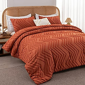 Litanika Comforter King Size Set, Burnt Orange Boho Fall Lightweight Bedding Comforters & Sets for King Bed, 3 Pieces Chevron Tufted Bed Set