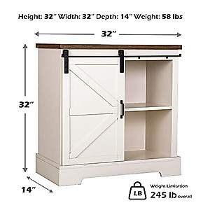 PHI VILLA Farmhouse Coffee Bar Cabinet - Sliding Barn Door Kitchen Sideboard Buffet Storage Cabinet