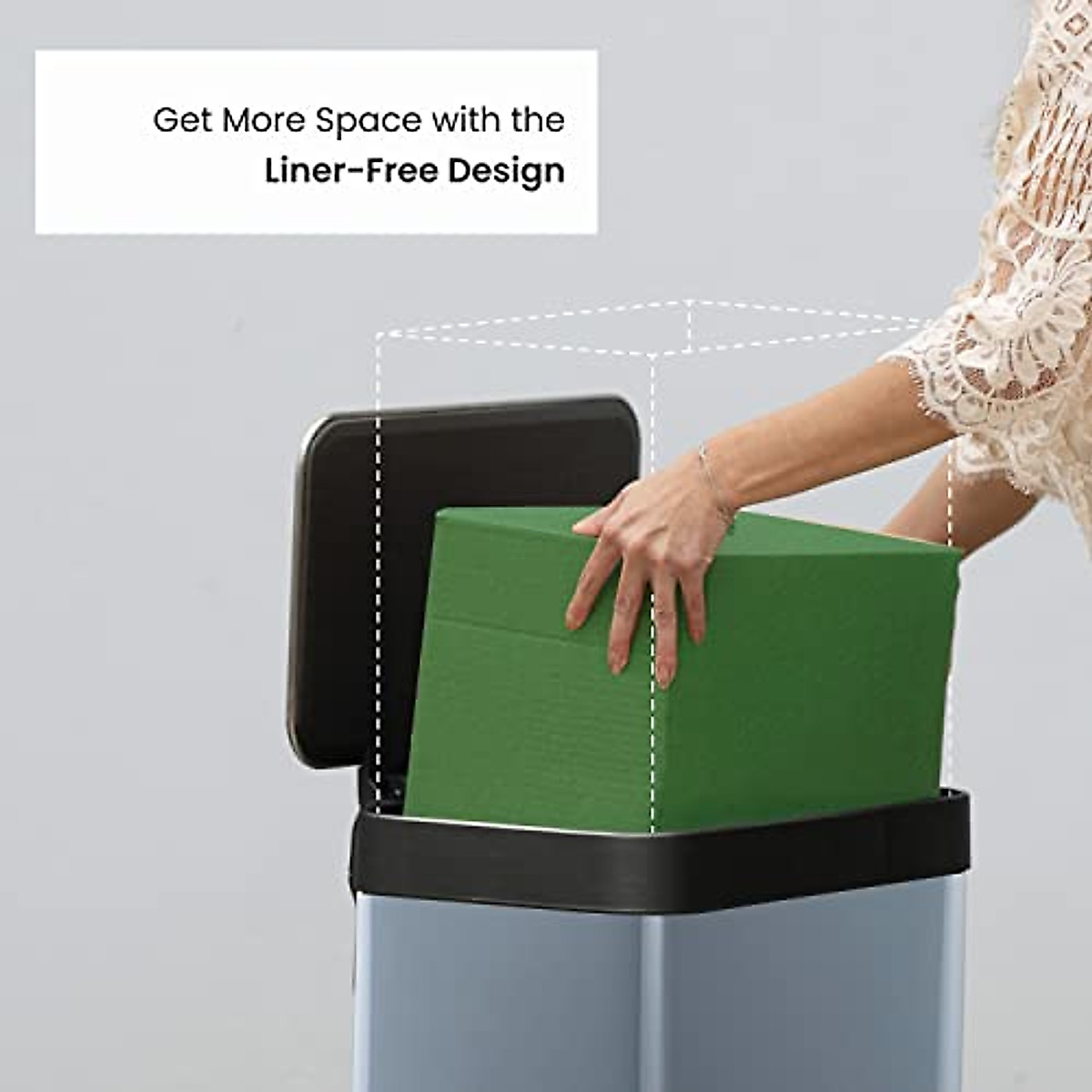 Home Zone Living 18.5 Gallon Large Capacity Kitchen Trash Can, Tall Stainless Steel Liner-Free Body, 70 Liter Capacity, Matte Black, Virtuoso Series