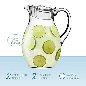 MosJos Acrylic Pitcher (72 oz), Clear Plastic, Water Pitcher with Lid, Shatterproof, BPA-Free Clear Pitcher, Ideal for Sangria, Lemonade, Juice, Iced Tea & More (Clear)
