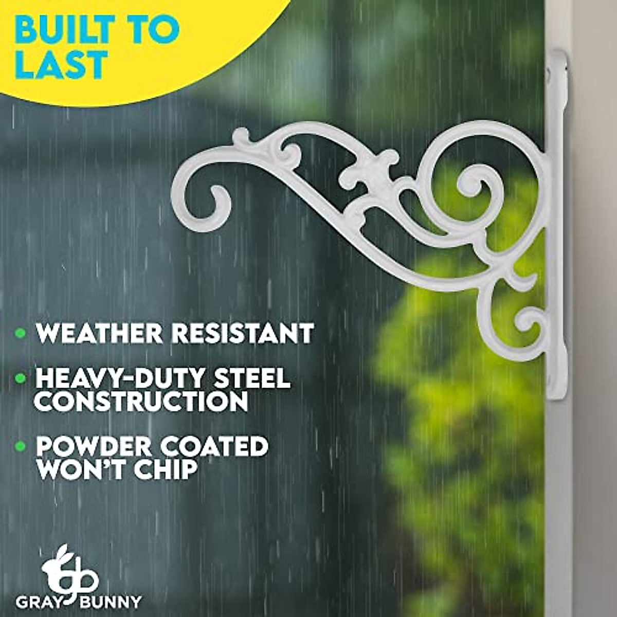 Gray Bunny Outdoor Plant Hanger Hook, 8” Large Victorian Heavy Duty Iron Wall Hooks for Bird Feeders, Lanterns, Wind Chimes, Patio Decor - White