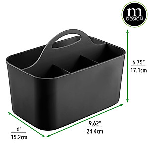 mDesign Small Plastic Shower/Bath Storage Organizer Caddy Tote with Handle for Dorm, Shelf, Cabinet - Hold Soap, Shampoo, Conditioner, Combs, Brushes, Lumiere Collection, Black