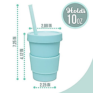Bamboo Kids Smoothie Cups With Tight Sealing Lids and Silicone Straws With Stoppers - Spill Preventive Cups for Kids - 10 Ounces Set of 4