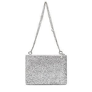 LAM GALLERY Sparkling Silver Evening Clutch Handbag Bling Small Crossbody Chain Bag Glitter Shoulder Tote Bag for Womens - Chain Style