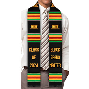 ADVANSYNC Black Grads Matter Class of 2024 Premium Handwoven Kente Cloth Graduation Stole (BGM 2024)