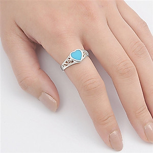 Celtic Heart Simulated Turquoise Promise Ring New .925 Sterling Silver Band Size 4