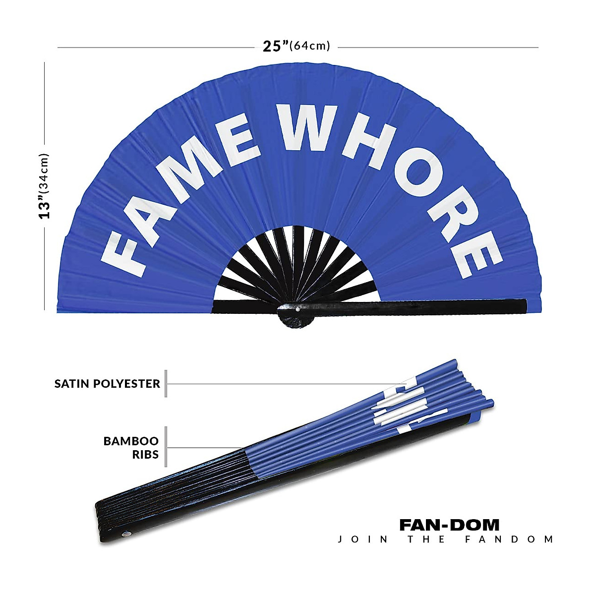 Fame Whore Hand Fan Foldable Bamboo Circuit Hand Fan Funny Gag Slang Words Expressions Statement Gifts Festival Accessories Rave Handheld Circuit Event Fan Clack Fans (Blue)