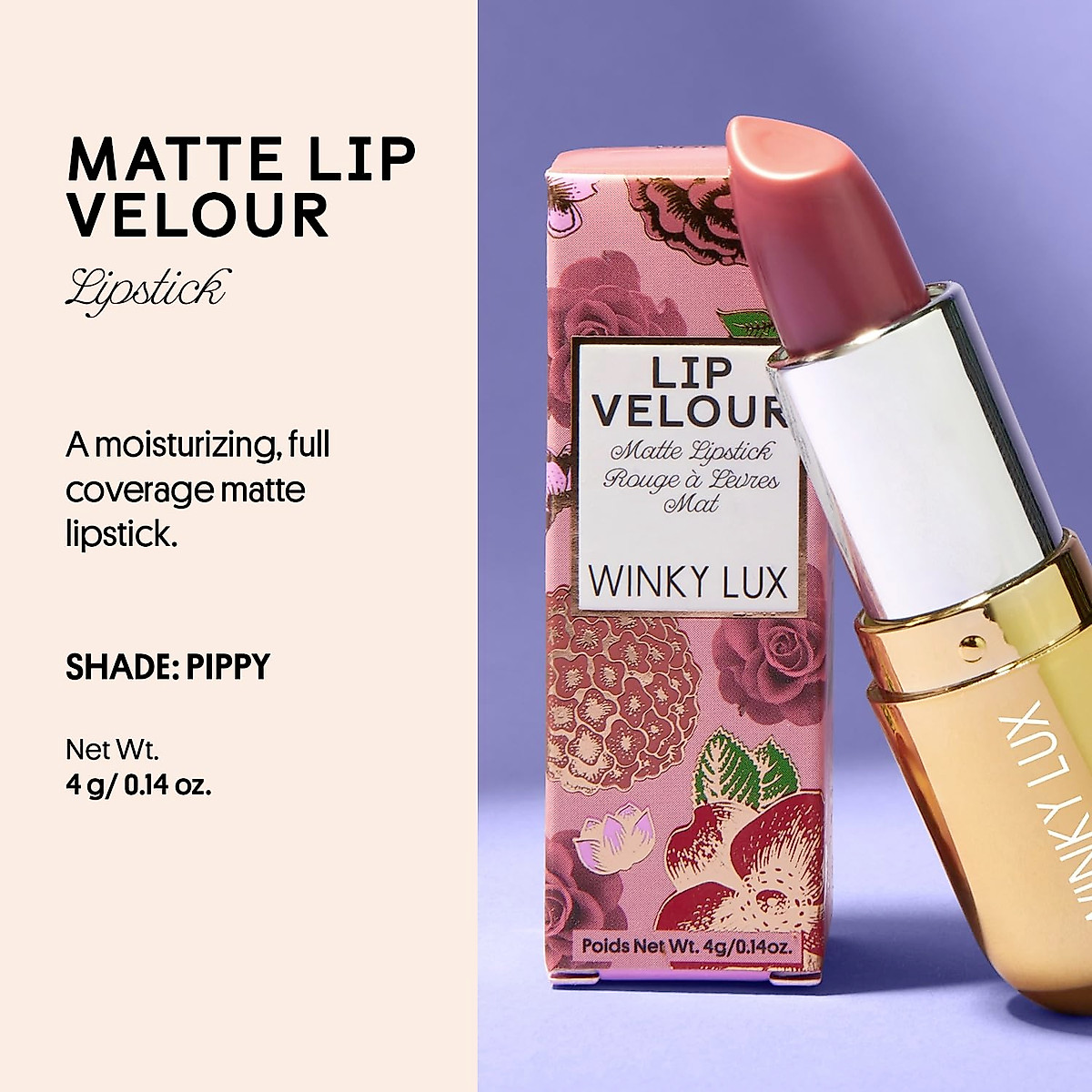 Winky Lux Matte Lip Velour, 24-Hour Long Lasting Lipstick, Hydrating with Castor Seed Oil and Vanilla for Everyday Wear. 0.14 Oz, Pippy