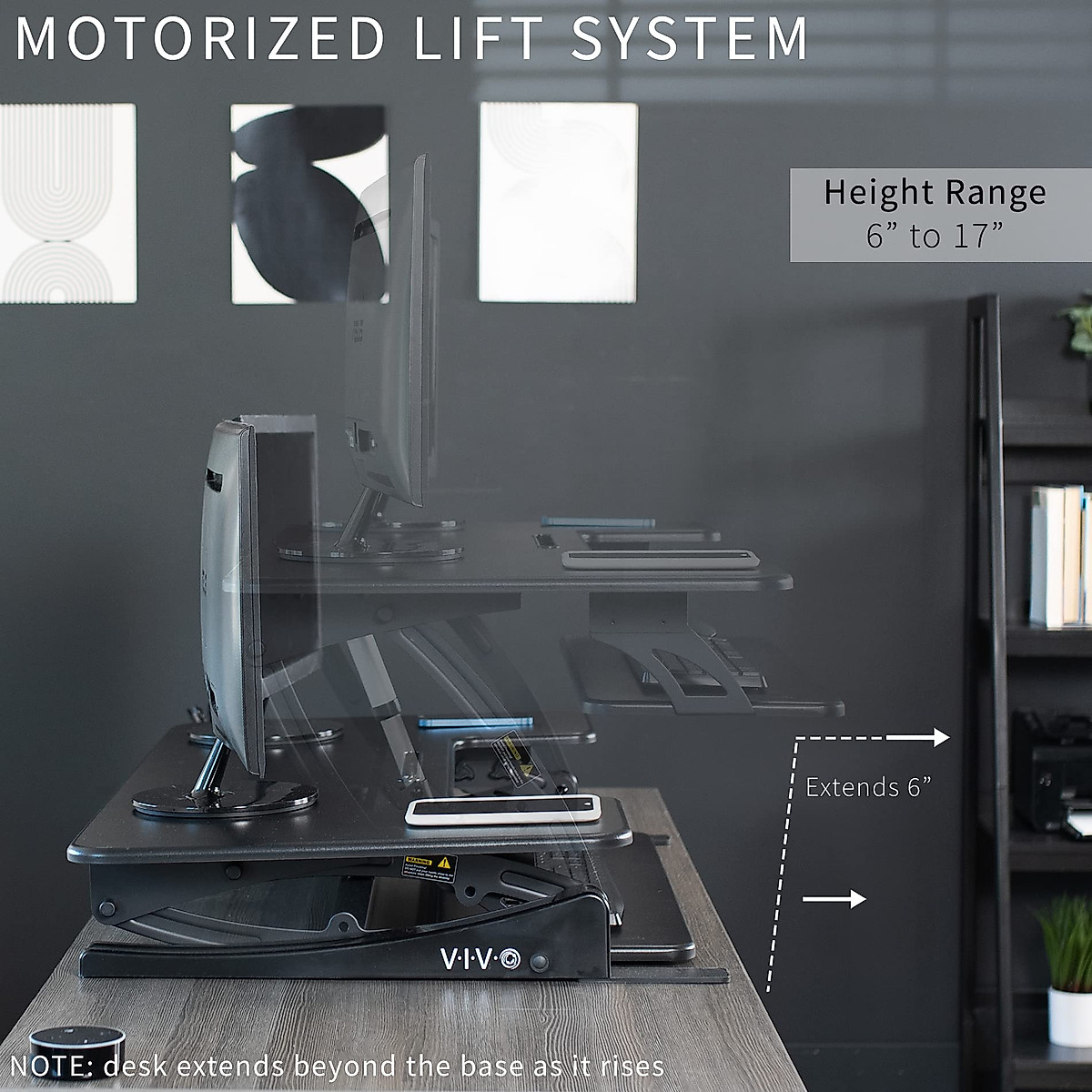 VIVO 36 inch Electric Height Adjustable Stand Up Desk Converter, VE Series, Sit to Stand Tabletop Dual Monitor Riser with USB Port, Black, DESK-V000VE