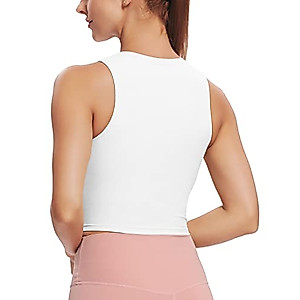 Natural Feelings Sports Bras for Women Removable Padded Yoga Tank Tops Sleeveless Fitness Workout Running Crop Tops A-White