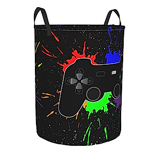 Gbuzozie 38l Round Laundry Hamper Game Joystick Storage Basket Waterproof Coating Organizer Bin For Nursery Clothes Toys