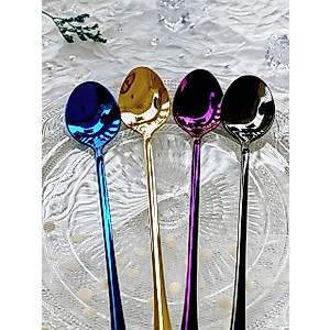 M.S. Long-handled ice tea spoon, cocktail stir spoons, stainless steel coffee spoons, ice cream scoop Set of 5(purple,7.68inch)